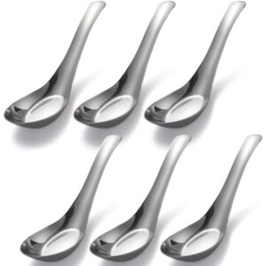 Soup Spoons Stainless Steel Dinner Spoons Set of 6 Chinese Soup Spoon Mirror Polished Asian Soup Spoons for Bouillon Dessert Cereal Thai Miso Ramen