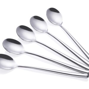 Korean Spoon,Stainless Steel Long Handle Soup Spoons,Long Tablespoon,Coffee Spoon,Silver,Pack of 5 (8.7x1.6 inches)