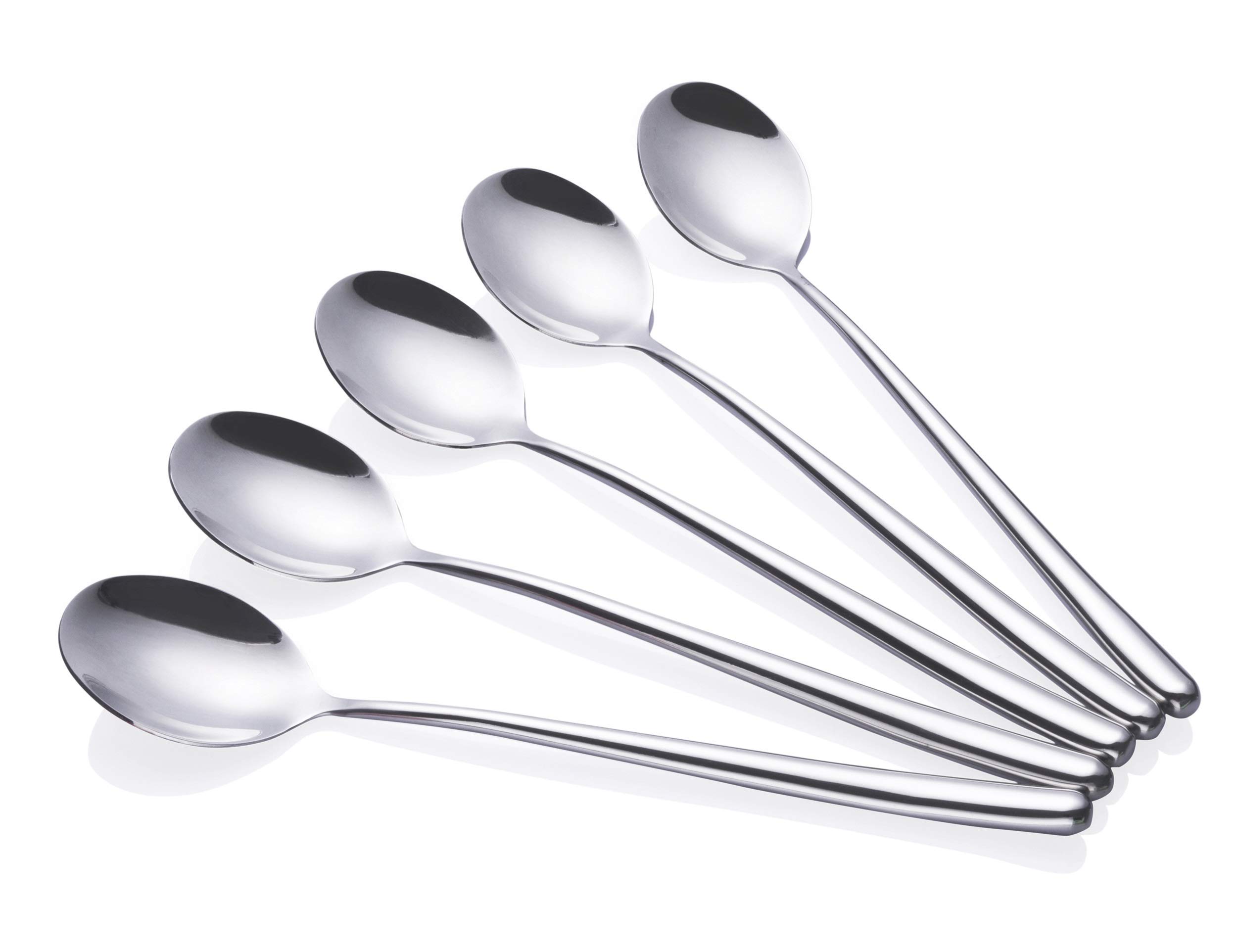 Korean Spoon,Stainless Steel Long Handle Soup Spoons,Long Tablespoon,Coffee Spoon,Silver,Pack of 5 (8.7x1.6 inches)