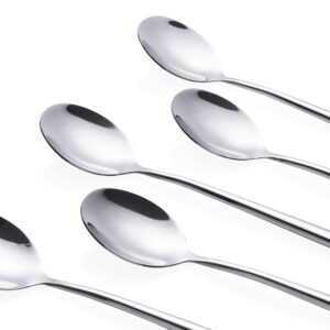 Korean Spoon,Stainless Steel Long Handle Soup Spoons,Long Tablespoon,Coffee Spoon,Silver,Pack of 5 (8.7x1.6 inches)