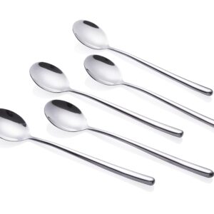 Korean Spoon,Stainless Steel Long Handle Soup Spoons,Long Tablespoon,Coffee Spoon,Silver,Pack of 5 (8.7x1.6 inches)