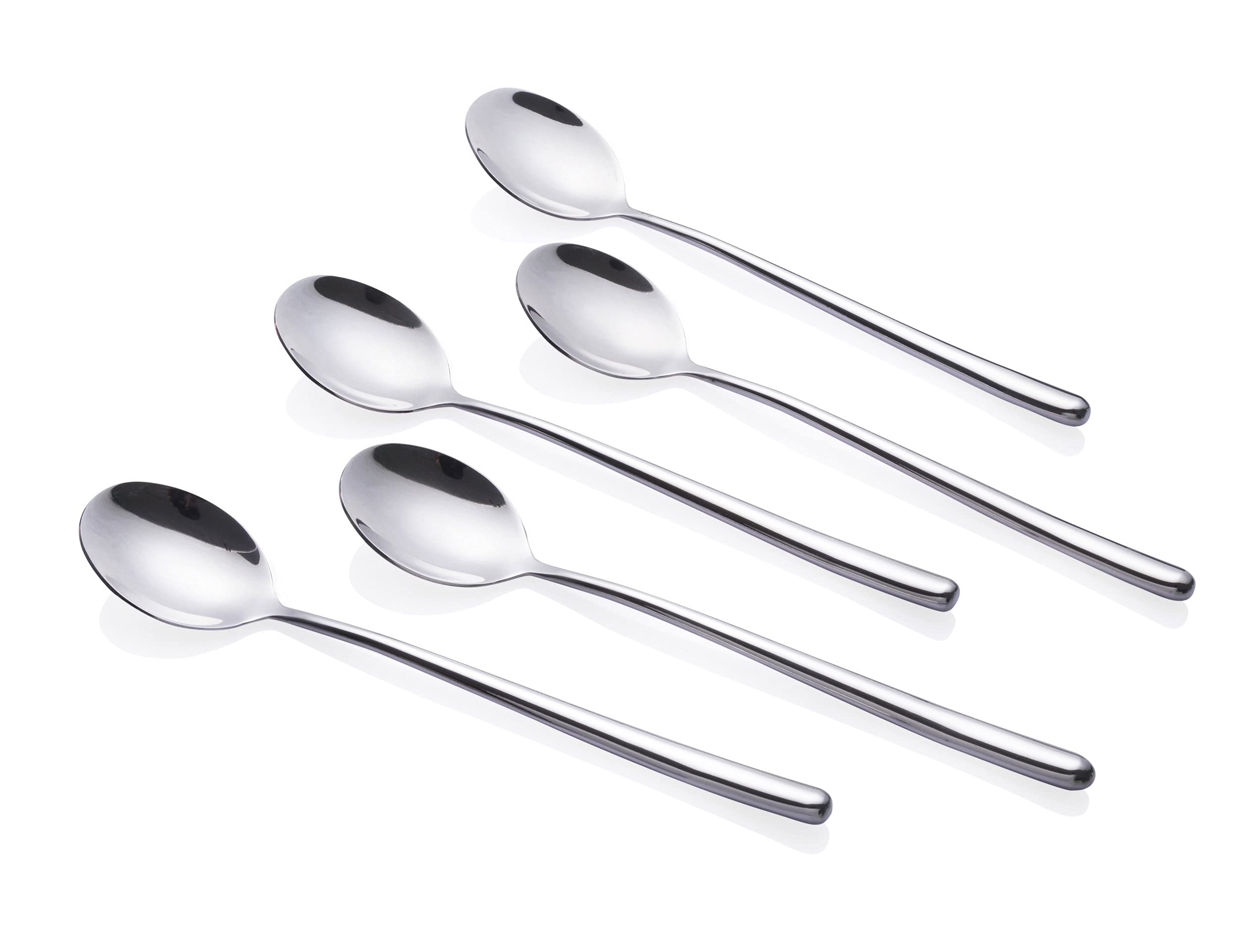 Korean Spoon,Stainless Steel Long Handle Soup Spoons,Long Tablespoon,Coffee Spoon,Silver,Pack of 5 (8.7x1.6 inches)