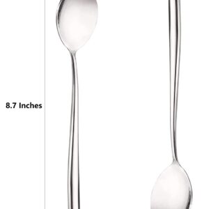 Korean Spoon,Stainless Steel Long Handle Soup Spoons,Long Tablespoon,Coffee Spoon,Silver,Pack of 5 (8.7x1.6 inches)