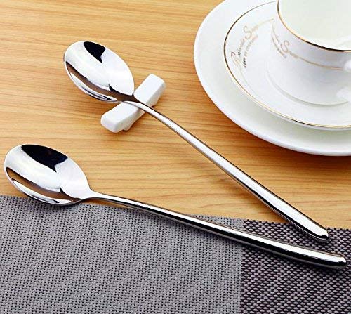 Korean Spoon,Stainless Steel Long Handle Soup Spoons,Long Tablespoon,Coffee Spoon,Silver,Pack of 5 (8.7x1.6 inches)