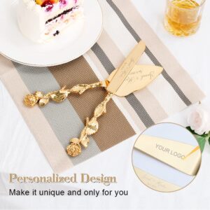 TUKDAK Cake Cutting Set for Wedding, Personalized Gold Cake Knife and Server Set, Custom Cake Serving Set, Engraved Pastry Pie Server Cake Pizza Cutter, Birthday Bridal Gift (CUS-Rose)