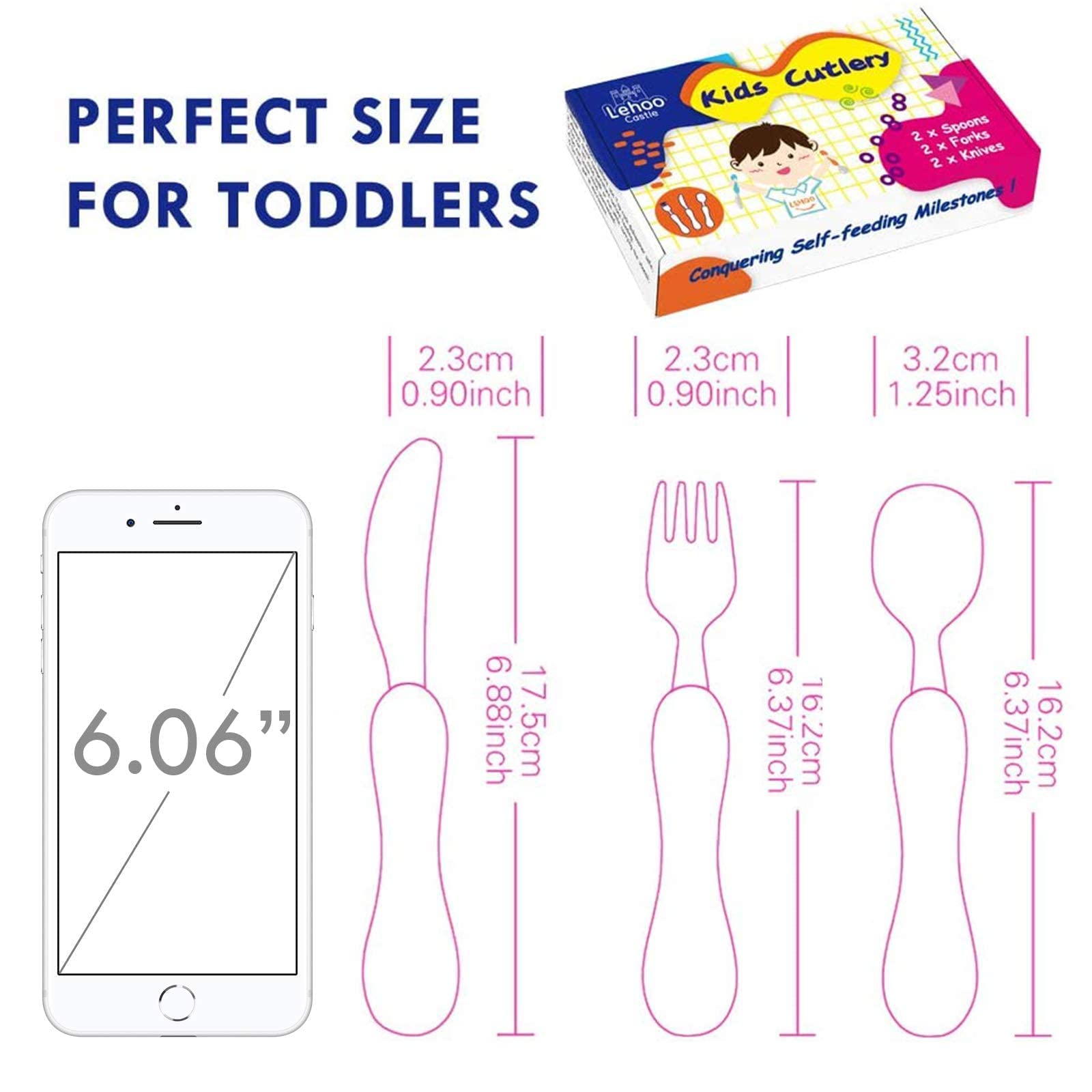 Lehoo Castle Toddler Silverware Set, 6 Pcs Toddler Utensils Stainless Steel, Boys Kids Silverware Set, Safe Toddler Forks and Spoons