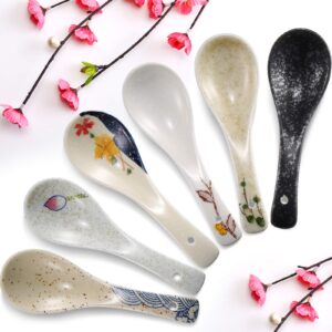 rhymad 6 pieces japanese retro soup spoons ceramics soup spoons japanese style rice spoon flatware asian chinese serving spoons appetizers tableware meal partner for tasting