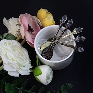 AUEAR, Retro Crystal Antique Alloy Spoon Coffee Tea Spoon Dessert Mini Ice Cream Decorative Spoons Set for Home Office (5 Pack)