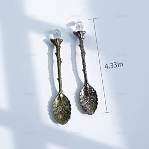 AUEAR, Retro Crystal Antique Alloy Spoon Coffee Tea Spoon Dessert Mini Ice Cream Decorative Spoons Set for Home Office (5 Pack)