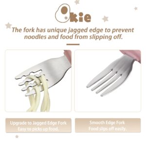 Qkie Toddler Utensils, Toddler Forks and Spoons, Baby Spoons Self Feeding, Stainless Steel Baby Silverware with BPA Free Silicone Easy Grip, 8 Months+