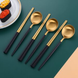 Chopsticks and Spoons Set - TUPMFG Stainless Steel Korean Spoon Chopstick Set of 3, Reusable Metal Dinnerware Tableware for Home Restaurant