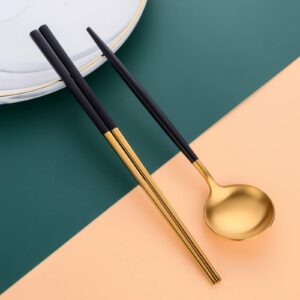 Chopsticks and Spoons Set - TUPMFG Stainless Steel Korean Spoon Chopstick Set of 3, Reusable Metal Dinnerware Tableware for Home Restaurant