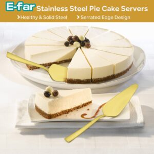 Matte Gold Pie Server Set of 5, E-far 8.9 Inch Stainless Steel Cake Server Cutter for Pastry Cheese Pizza, Serrated Edge with Square Handle