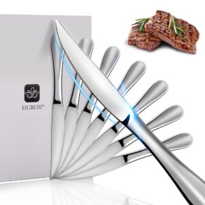 steak knives set of 8, premium stainless steel steak knife set with one-piece structure, serrated steak knives, traditional european fine kitchen steak knives, gift box, dishwasher safe