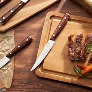 UMOGI Premium Steak Knives Set of 6 in Gift Box - Polished Wood Handle, HC German Stainless Steel, Straight Edge Non Serrated - 4.8''Dinner Knife, Kitchen Tableware Knives Cutlery Set