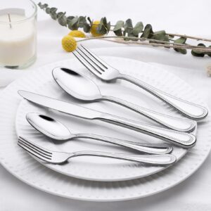 Terlulu 60 Piece Silverware Set for 12, Stainless Steel Flatware Set, Mirror Polished Cutlery Set Utensil Set, Tableware Include Forks Spoons Knives for Home Restaurant, Beaded Handle, Dishwasher Safe