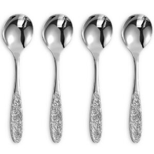 keawell sunflower soup spoon, set of 4, 18/10 stainless steel, silver visions bouillon spoon, dishwasher safe, fine mirror polished…