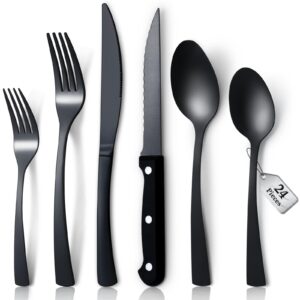 apeo 20 piece matte black silverware set for 4, stainless steel flatware set for kitchen, square handle cutlery set, tableware set include knife fork spoon, dishwasher safe