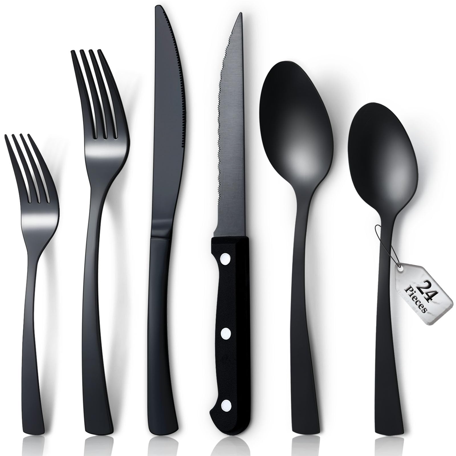 APEO 20 Piece Matte Black Silverware Set for 4, Stainless Steel Flatware Set for Kitchen, Square Handle Cutlery Set, Tableware Set Include Knife Fork Spoon, Dishwasher Safe