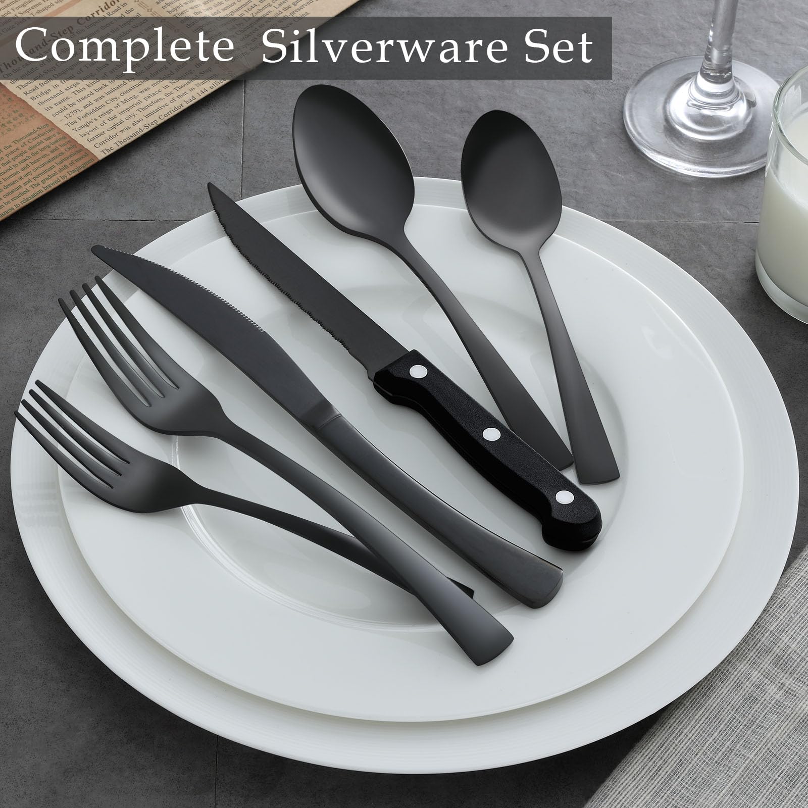 APEO 20 Piece Matte Black Silverware Set for 4, Stainless Steel Flatware Set for Kitchen, Square Handle Cutlery Set, Tableware Set Include Knife Fork Spoon, Dishwasher Safe