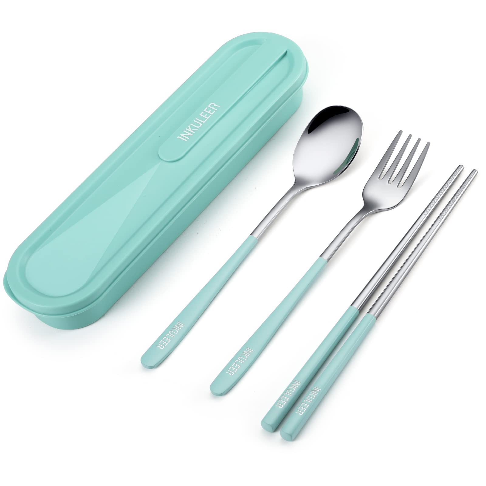 INKULEER Travel cutlery set, 18/8 stainless steel cutlery, Reusable utensils set with case, Portable Silverware Lunch Box for Camping and Office