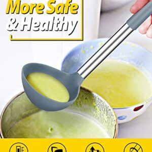 Pack of 2 Ladle Spoon,Silicone Large Spoon for Soup,Non Stick Kitchen Utensils with High Heat Resistant,BPA Free Perfect Kitchen Tools for Cooking, Stirring,Serving Soups (GRAY BLUE)