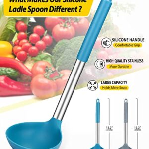 Pack of 2 Ladle Spoon,Silicone Large Spoon for Soup,Non Stick Kitchen Utensils with High Heat Resistant,BPA Free Perfect Kitchen Tools for Cooking, Stirring,Serving Soups (GRAY BLUE)