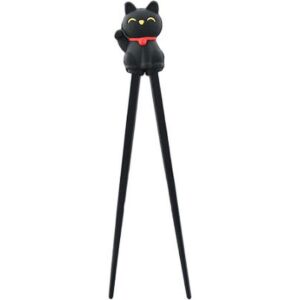 Happy Sales HSTC-LKCBLK, Training chopsticks for beginners right or left handed, Black Cat