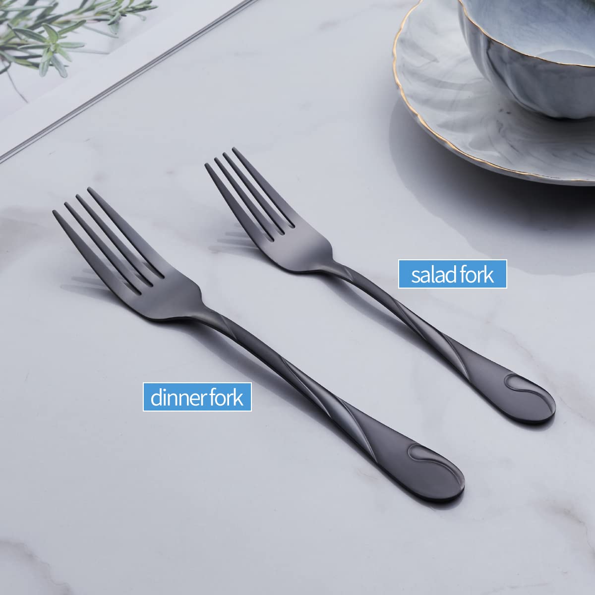 Black Salad Fork Set, Seeshine 6.9-inch Stainless Steel Shiny Black Metal Dessert Fork, Small Cake Fork, Set of 6