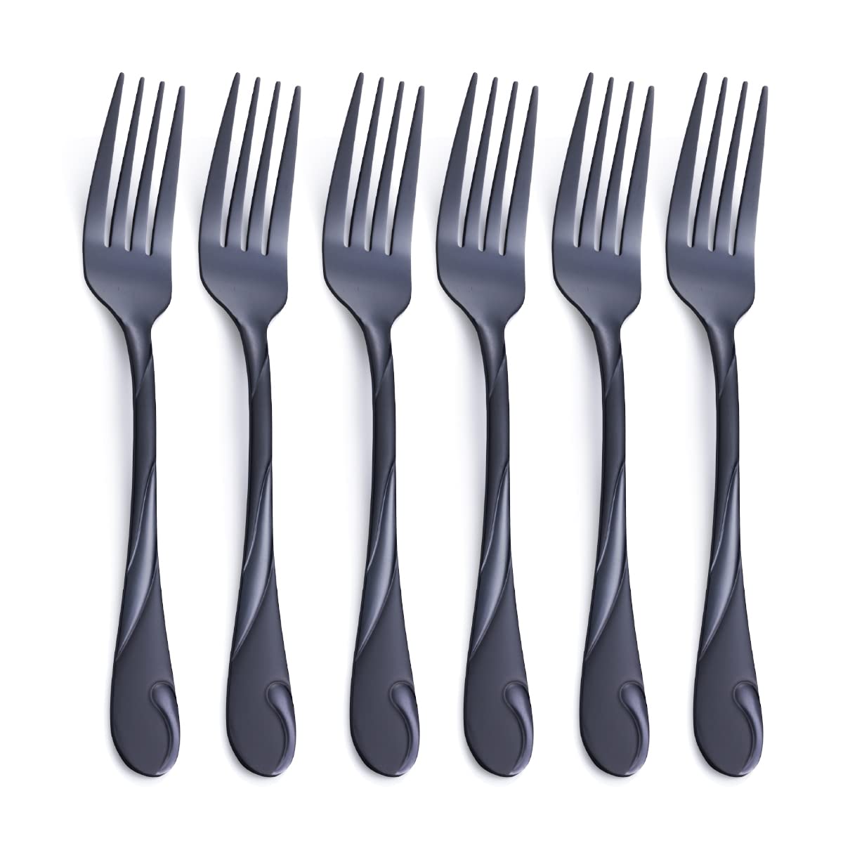 Black Salad Fork Set, Seeshine 6.9-inch Stainless Steel Shiny Black Metal Dessert Fork, Small Cake Fork, Set of 6