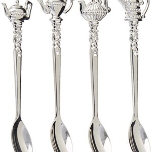 Elegance Silver 87625 Silver Plated Teapot Tea Spoon with Crystal (Pack of 4)