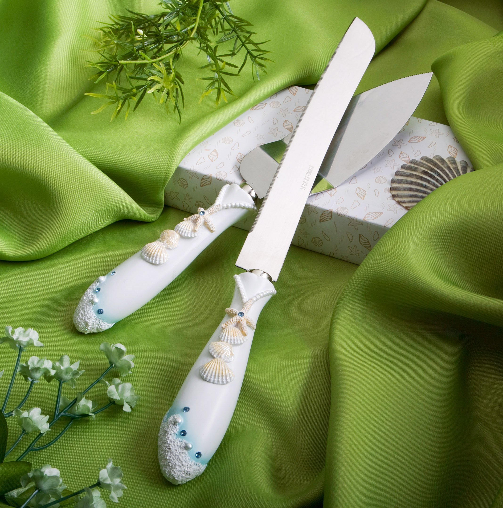 FASHIONCRAFT 2417 Beach Theme Wedding Knife and Cake Server Set – 1, Beach Wedding Favor, Cake Knife and Server Set