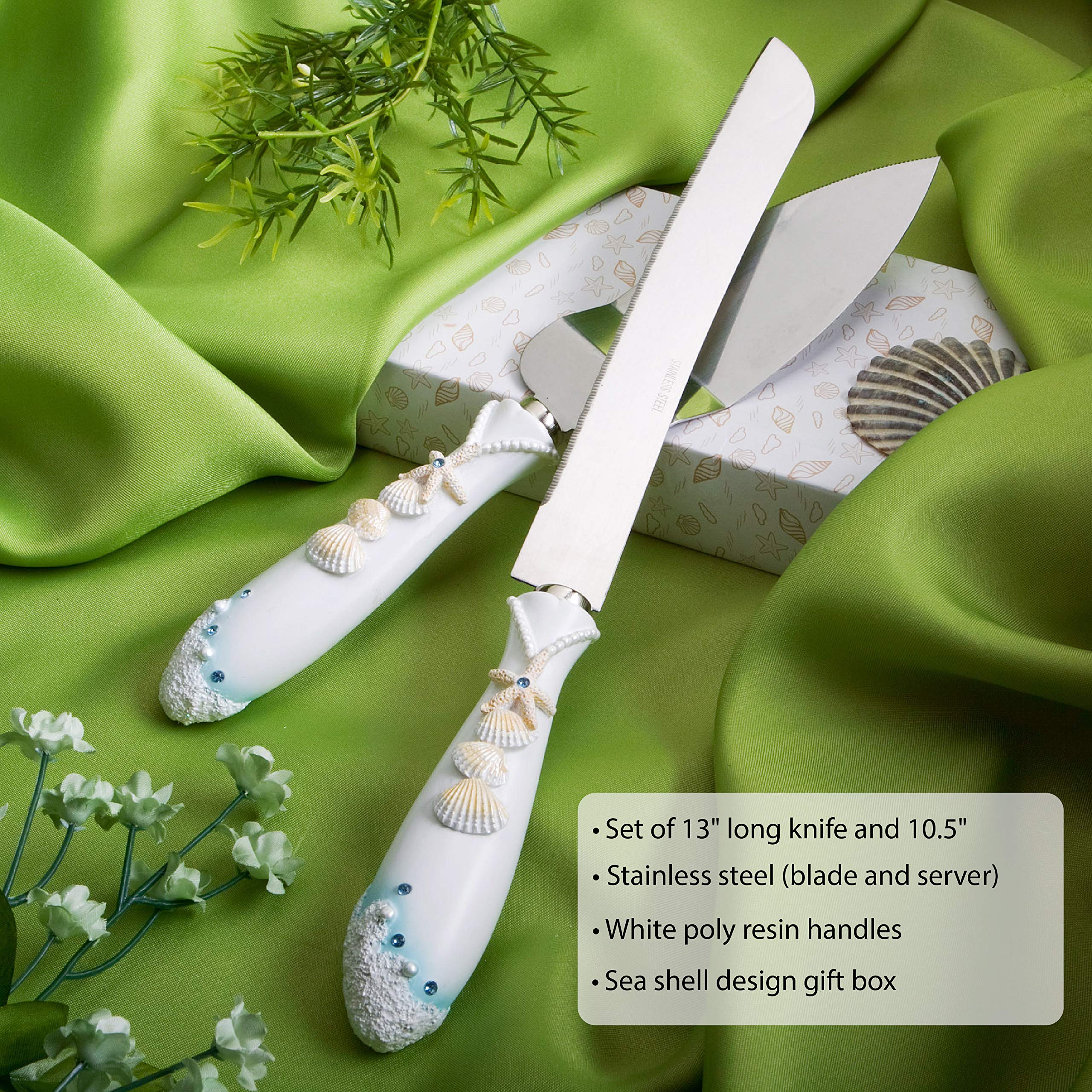 FASHIONCRAFT 2417 Beach Theme Wedding Knife and Cake Server Set – 1, Beach Wedding Favor, Cake Knife and Server Set