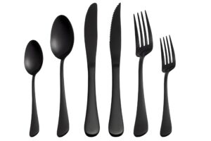 selafun 24 piece matte black flatware set.stainless steel matte black silverware set titanium plating tableware cutlery set. utensil set for kitchens. dishwasher safe(service for 4)