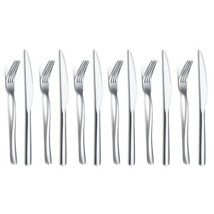 steak knives set 12 piece, premium stainless steel 6 dinner forks and 6 dinner knives set, steak knives steak forks for 6 person, mirror polish, dishwasher safe (shiny silver)