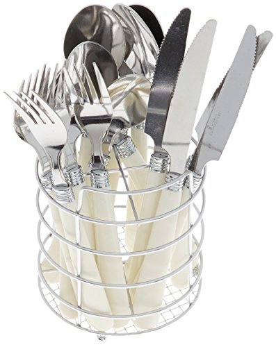 Gibson Sensations 16-Piece Stainless Steel Flatware Set with Metal Caddy, White