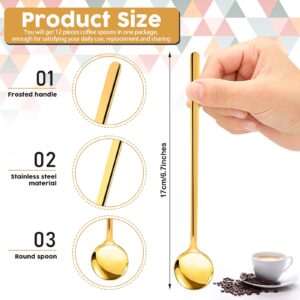 Coffee Spoons Gold 6.7 Inch Long Handle Stirring Spoons Gold Espresso Spoons Stainless Steel Tea Spoon Mini Tasteless Dessert Table Spoons Stirring Spoon for Sugar Cake Ice Cream Cappuccino (12 Pcs)