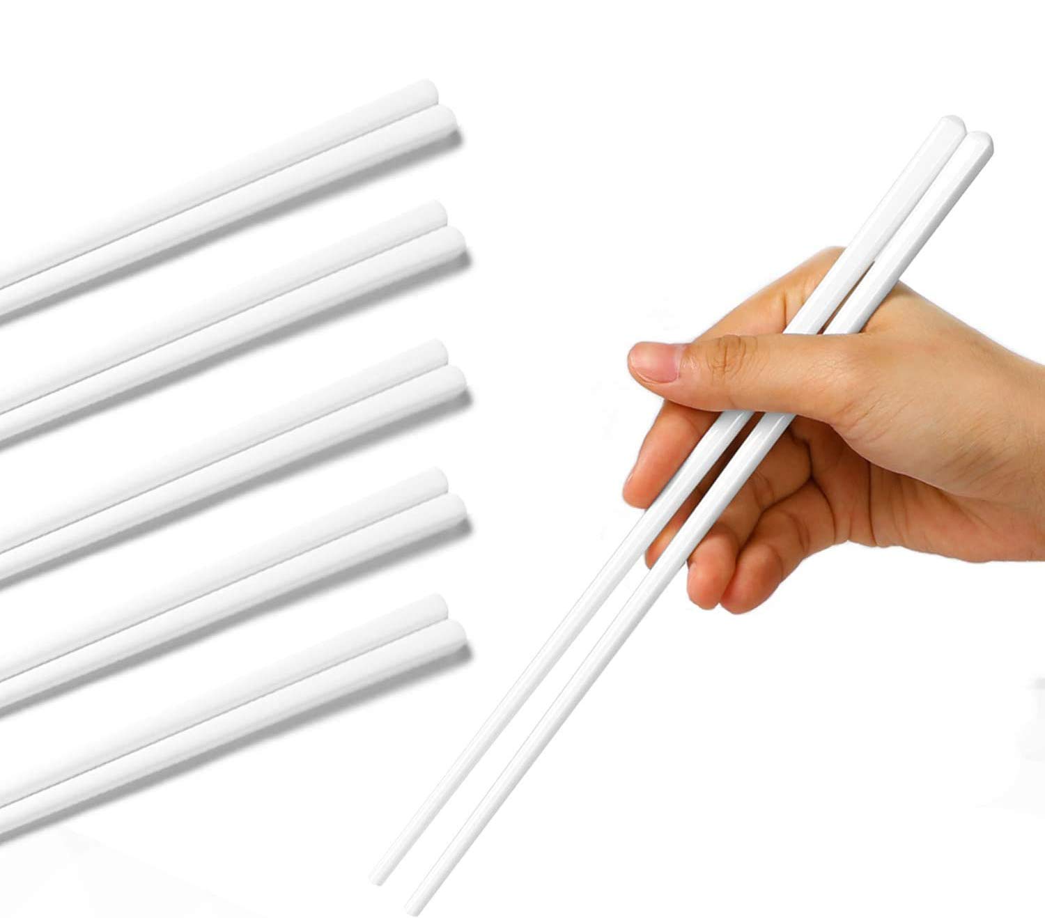 LEETOYI Ceramic Chopsticks Set of 5, Porcelain Chinese Chopsticks Easy To Clean, 9.6-Inch (White)