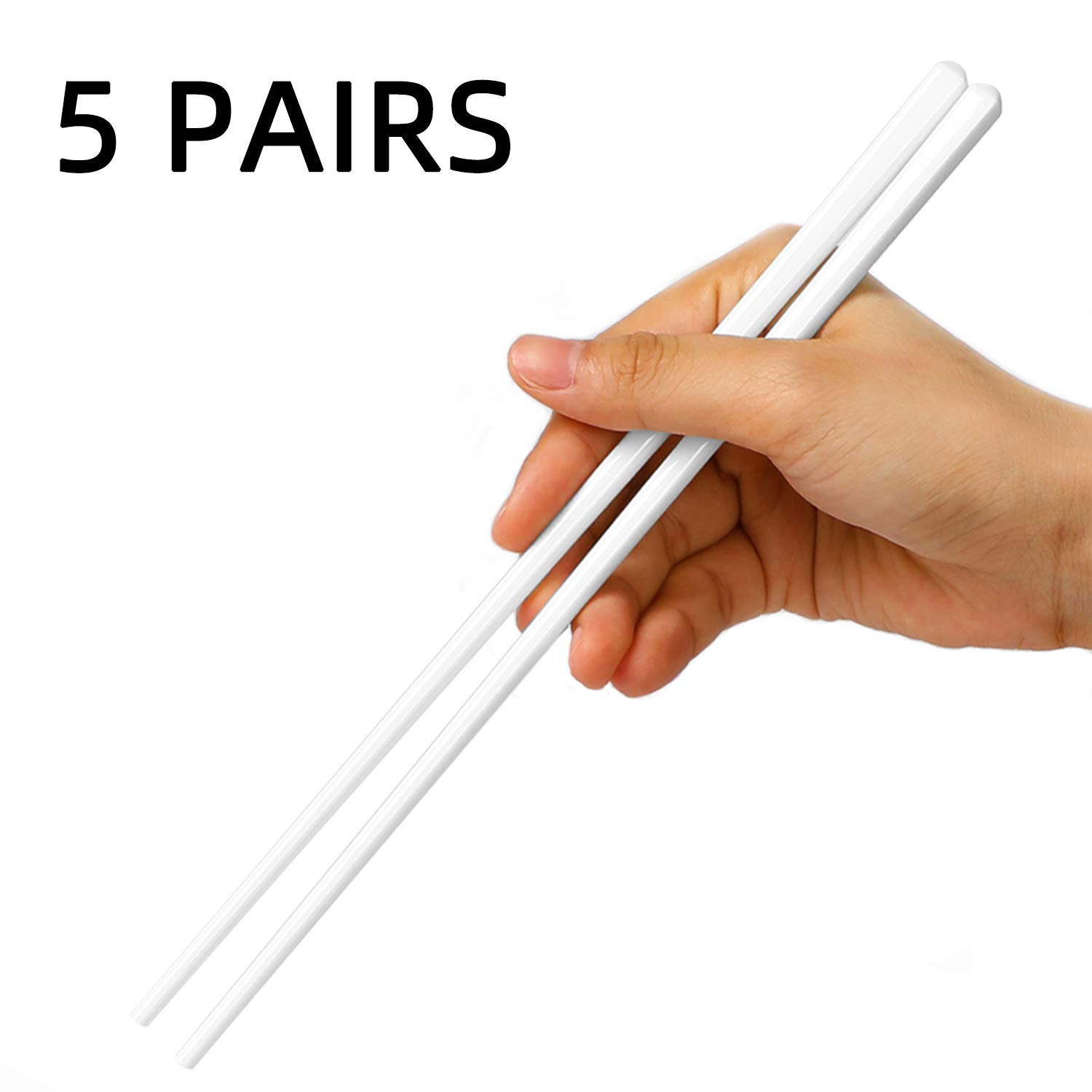 LEETOYI Ceramic Chopsticks Set of 5, Porcelain Chinese Chopsticks Easy To Clean, 9.6-Inch (White)