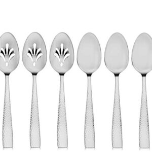 Hudson Essentials 6-Piece Hammered 18/10 Stainless Steel Silverware Serving Spoons Set - Hostess Buffet Flatware