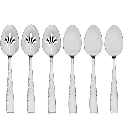 Hudson Essentials 6-Piece Hammered 18/10 Stainless Steel Silverware Serving Spoons Set - Hostess Buffet Flatware