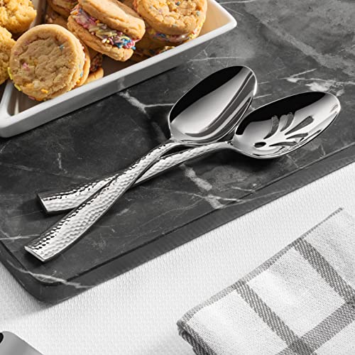 Hudson Essentials 6-Piece Hammered 18/10 Stainless Steel Silverware Serving Spoons Set - Hostess Buffet Flatware