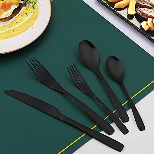 Bettlife Matte Black Silverware 20 Piece, Spoon and Fork Set, Kitchen Cutlery Set for New Apartment, Stainless Steel, Dishwasher Safe