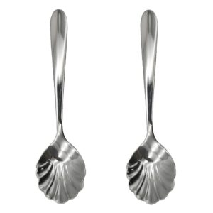 pinenjoy 2pcs shell shape stir spoons 18/10(304) stainless steel sugar spoon vintage 4.96inch teaspoons for coffee, afternoon tea, dessert, espresso, cappuccino, demitasse, yogurt, home, bar