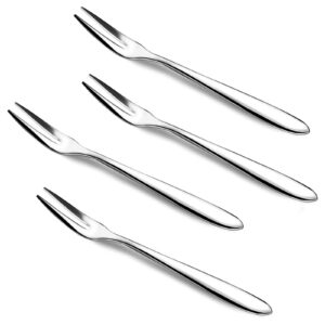 4pcs escargot forks set for dessert cake fruit salad appetizer cocktail crab, stainless steel metal small tasting pastry forks mirror polished, silver table dinner forks dishwasher safe for party