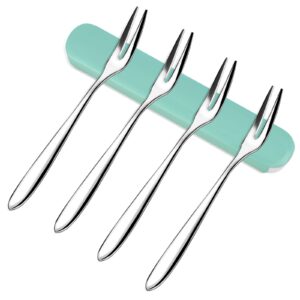 4pcs Escargot Forks Set for Dessert Cake Fruit Salad Appetizer Cocktail Crab, Stainless Steel Metal Small Tasting Pastry Forks Mirror Polished, Silver Table Dinner Forks Dishwasher Safe for Party