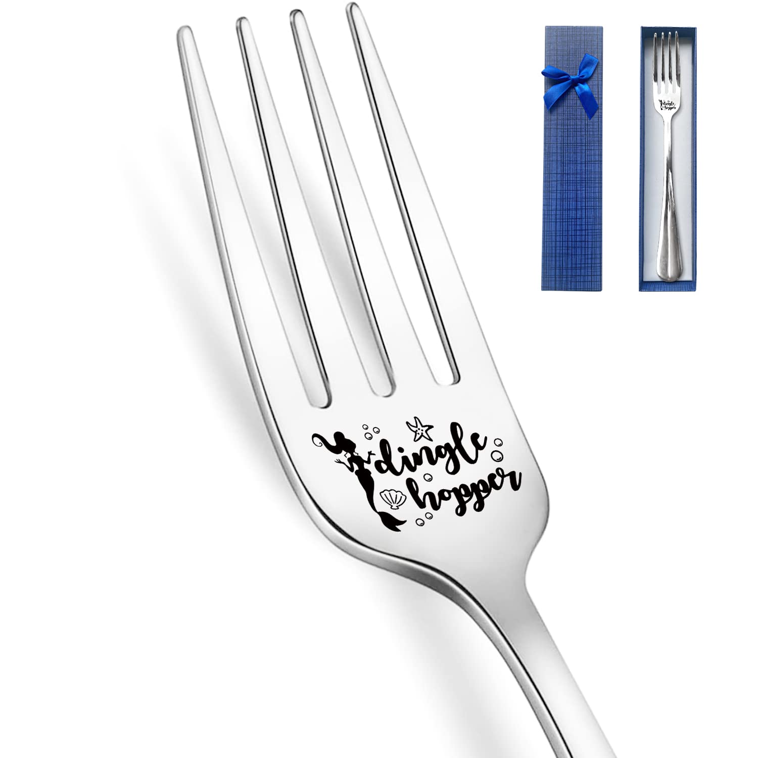 HSSPIRITZ Dingle Hopper Funny Engraved Stainless Steel Fork,Funny Fork Gifts for Women Men Kids Friends Sisters,Creative Little Mermaid Lovers Fork Gifts,Best Birthday Valentine Christmas Gifts