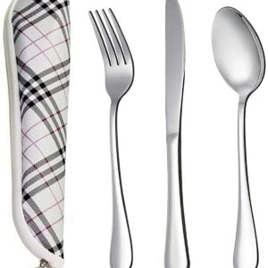 Premium Quality 18/8 Stainless Steel Fork,Knife,and Spoon in Case,Travel Utensils with Case,Reusable Camping Silverware Set,Portable Design for Travel,Lunch Box,Dorm,Work,Picnic