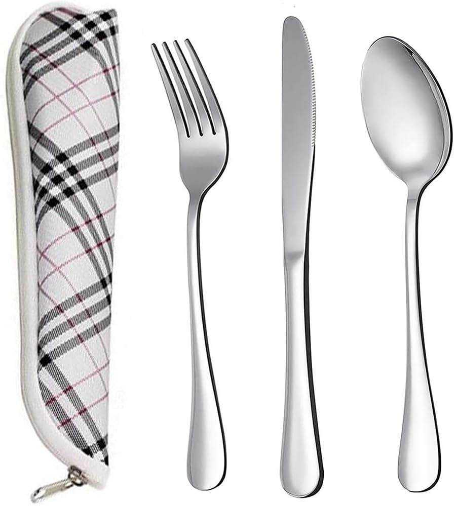 Premium Quality 18/8 Stainless Steel Fork,Knife,and Spoon in Case,Travel Utensils with Case,Reusable Camping Silverware Set,Portable Design for Travel,Lunch Box,Dorm,Work,Picnic