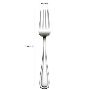 HISSF Dinner Forks Stainless Steel 18/0 of Table Forks 6 Pcs for Home, Kitchen Restaurant, Dishwasher Safe, 7.99 Inches, Silver